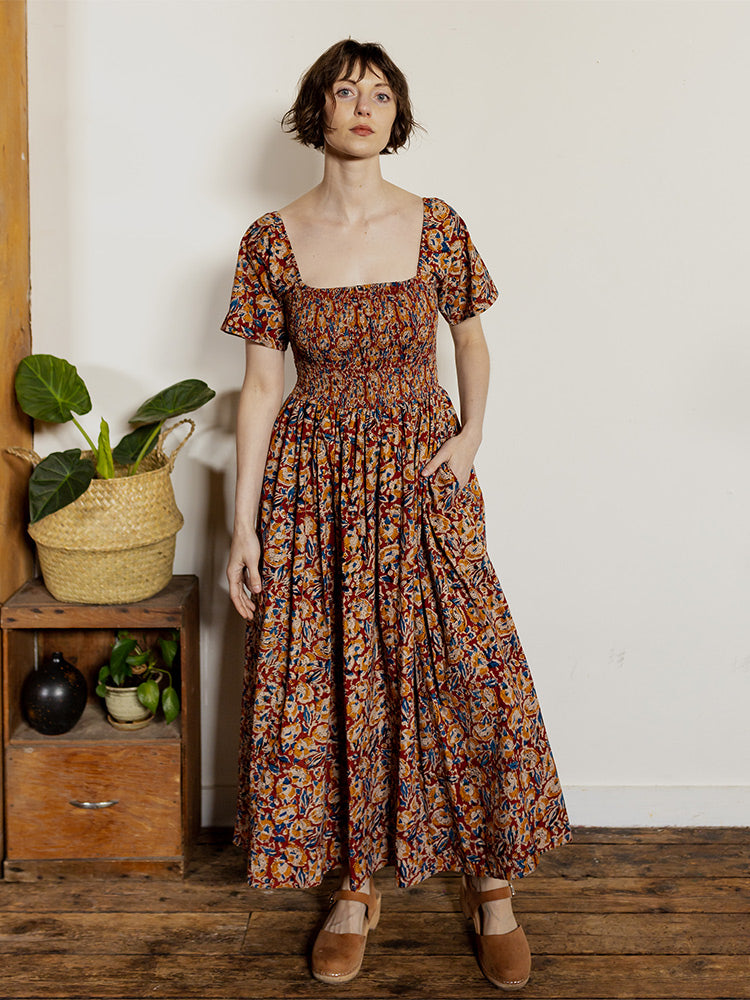Teddy Midi Dress Ruby Floral - Fair Trade Dresses | Mata Traders