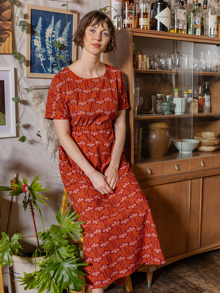 Aimee Maxi Dress Mod Daisy Spiced Coral - Fair Trade Dresses | Mata Traders