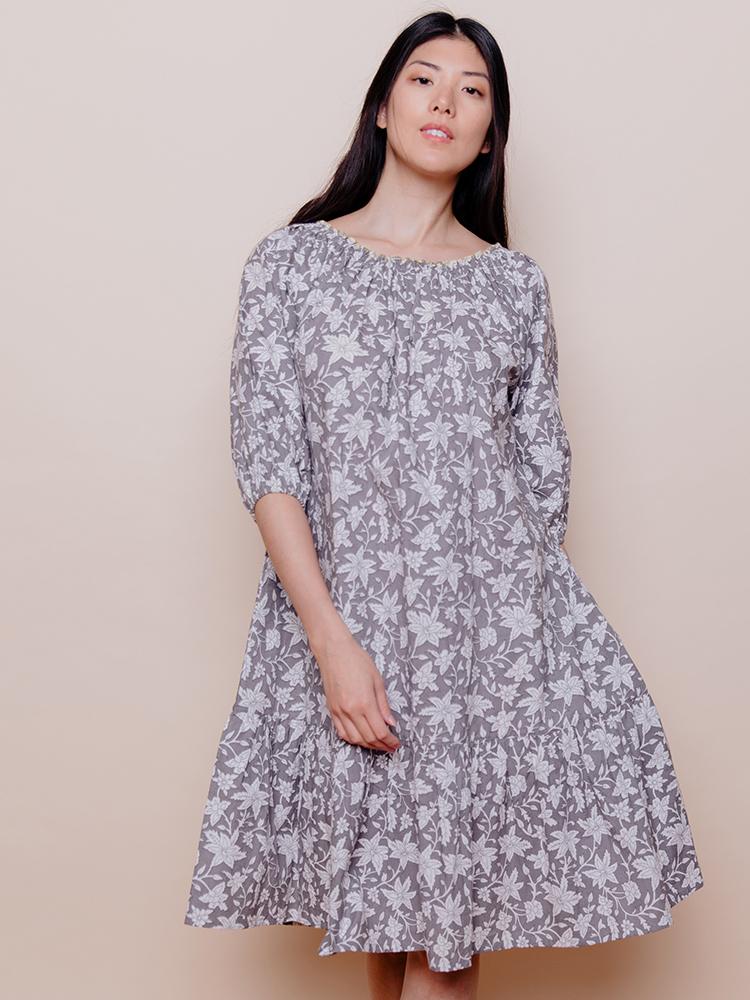 Marnie Dress Grey Floral - Fair Trade Dresses | Mata Traders