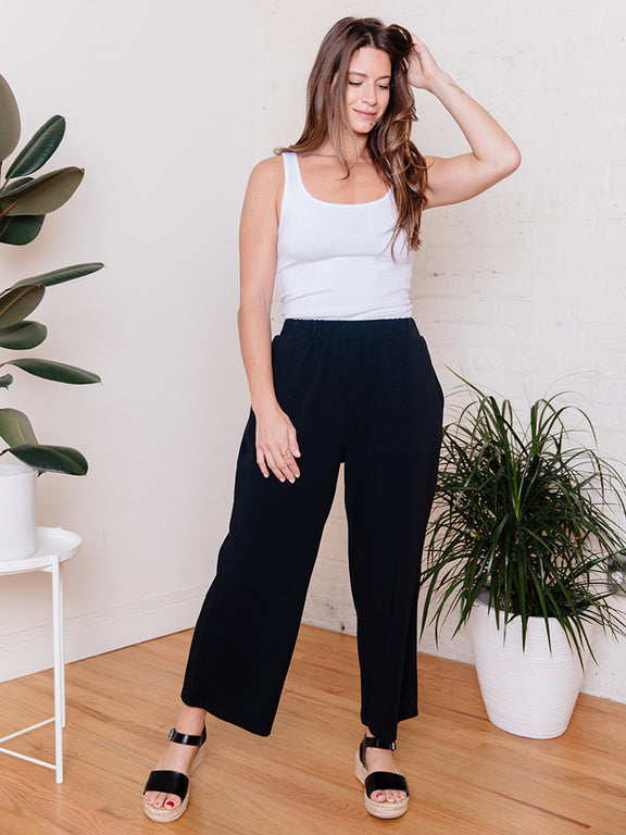 Fae Wide-Leg Pant Black Jersey - Fair Trade Pants | Mata Traders