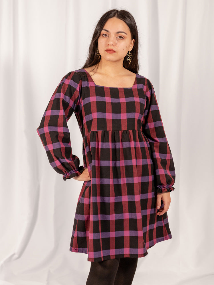Nico Mini Dress Ultra Violet Plaid - Fair Trade Dresses | Mata Traders