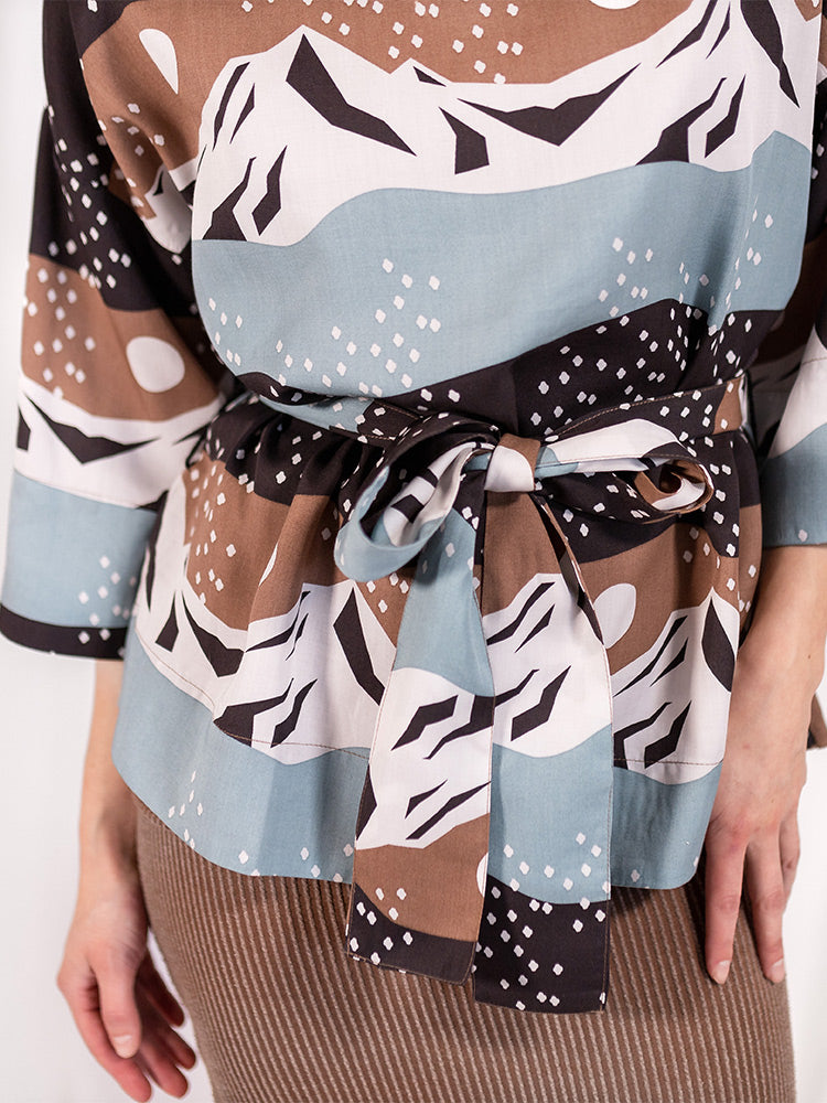 Ruth Mountain Stripe Print - Belted Top in Tencel | Mata Traders Fair ...