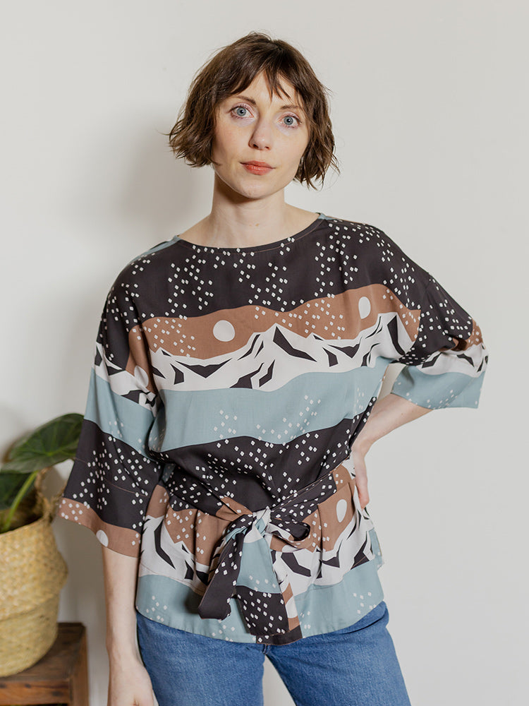 Ruth Mountain Stripe Print - Belted Top in Tencel | Mata Traders Fair ...