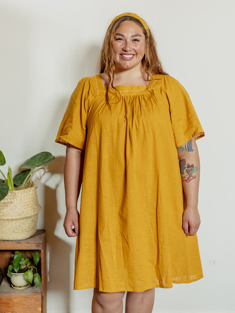 Alexis Plus Size Mini Dress Turmeric - Fair Trade Dresses | Mata Traders
