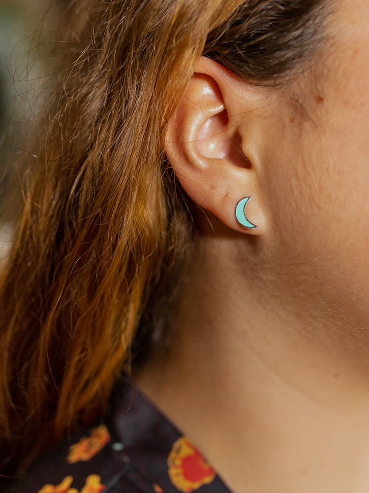 Crescent Studs Turquoise - Handmade Jewelry | Mata Traders
