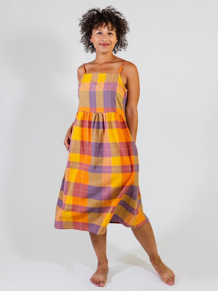 Ivy Midi Dress Yellow Plaid - Fair Trade Dresses | Mata Traders