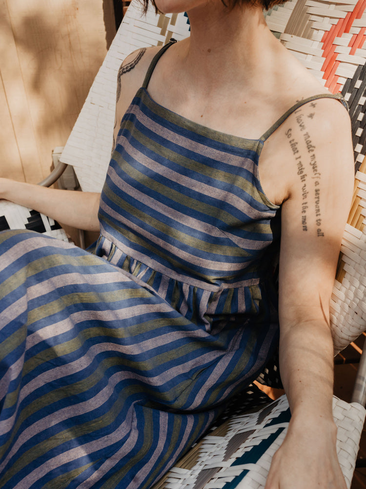 Ivy Midi Dress Lavender Stripe - Fair Trade Dresses | Mata Traders