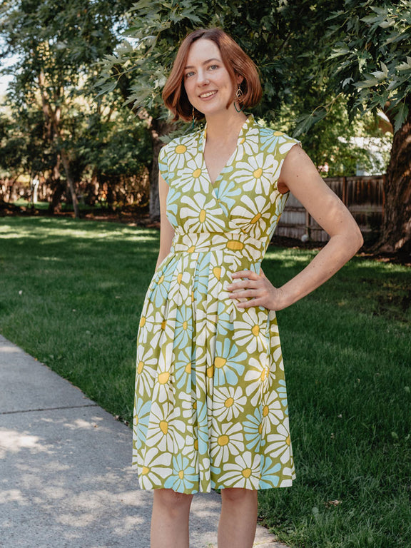 Lucille Dress Green Pear Flowers - Fair Trade Dresses | Mata Traders