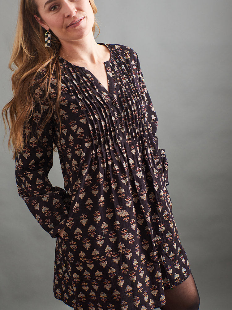 Victoria Tunic Dress Black Mini Blossom - Fair Trade Dresses | Mata Traders