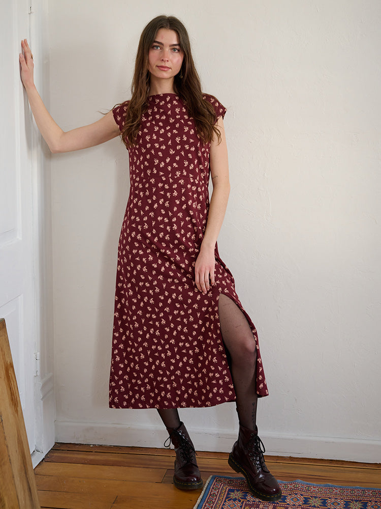 Elise Sheath Dress Burgundy Bouquet - Fair Trade Dresses | Mata Traders