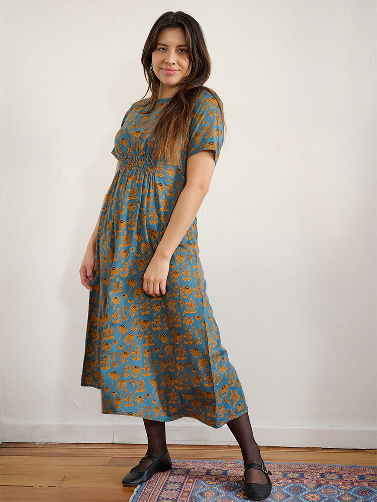 Artsy Traveler Midi Dress Teal Floral - Fair Trade Dresses | Mata Traders
