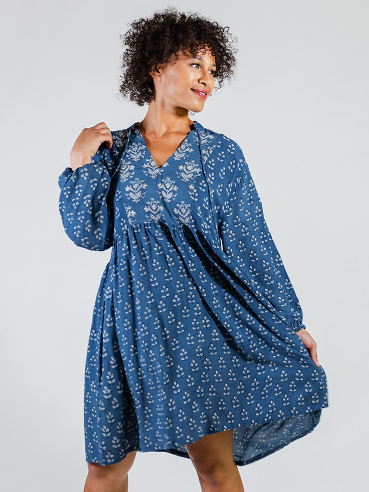 Sohla Mini Dress Indigo Mix - Fair Trade Dresses | Mata Traders
