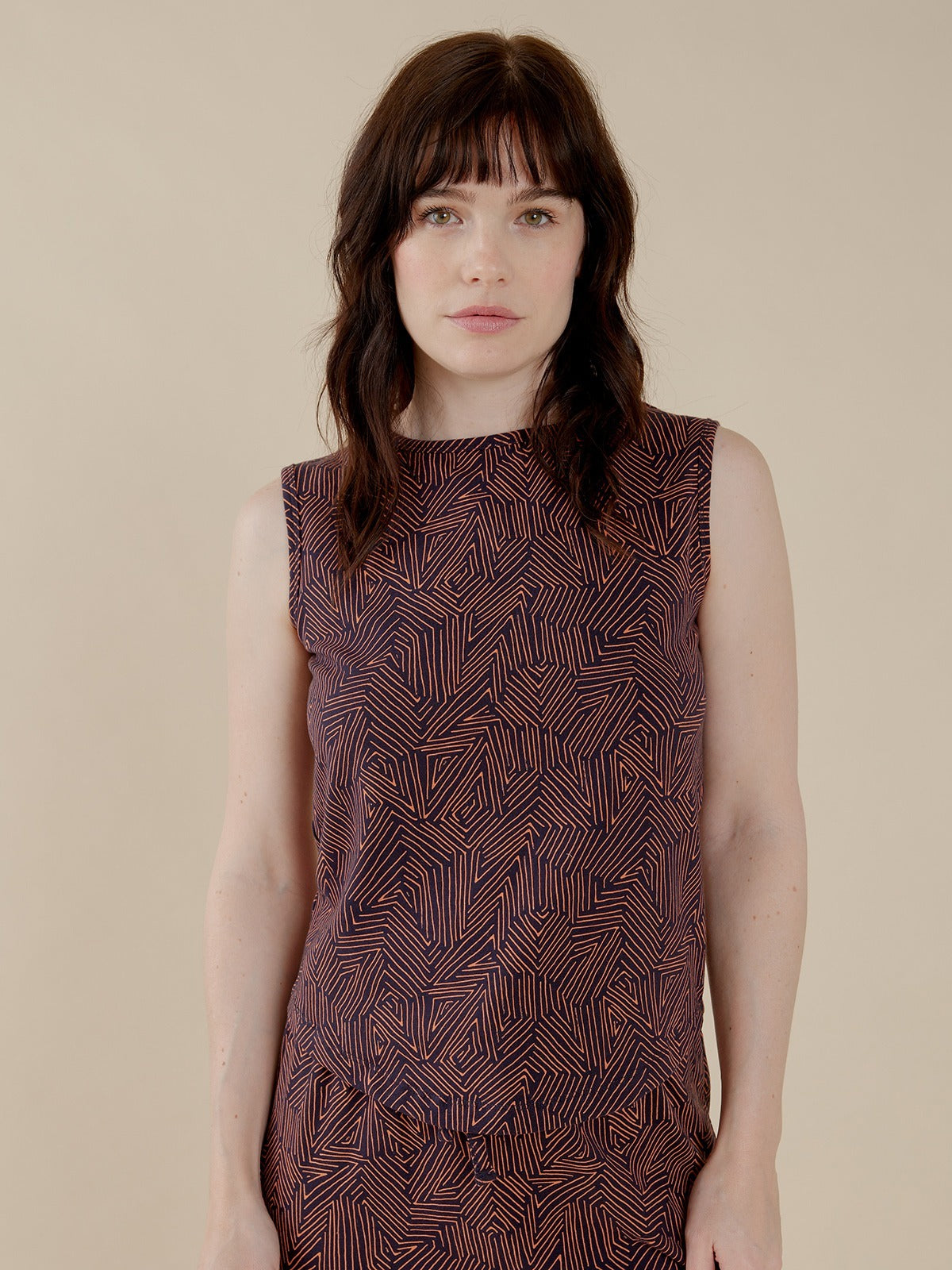Millie Women's Muscle Tee Tree Rings Blue - Fair Trade | Mata Traders