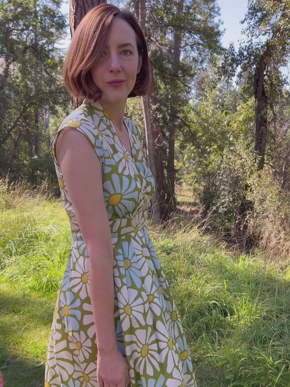 Lucille Dress Green Pear Flowers - Fair Trade Dresses | Mata Traders