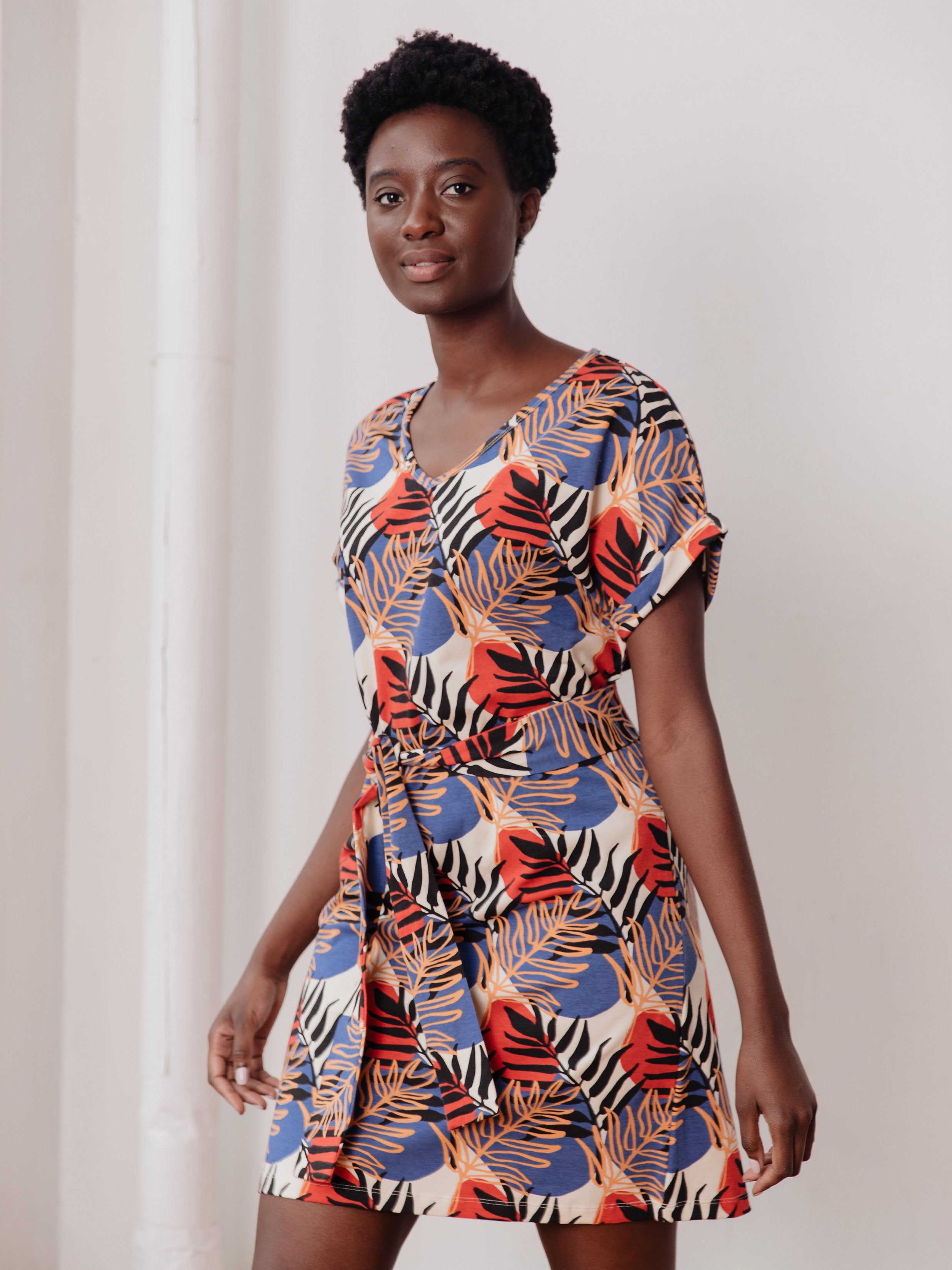 Montrose Tie Dress Layered Palms Peach - Fair Trade Dresses | Mata Traders