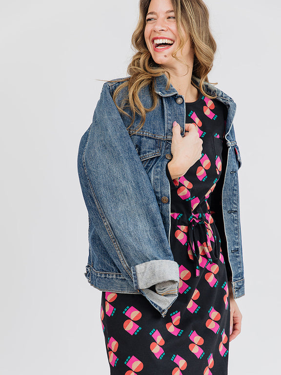 Abby Long Sleeve Dress Memphis Shapes Black - Fair Trade Dresses | Mata ...